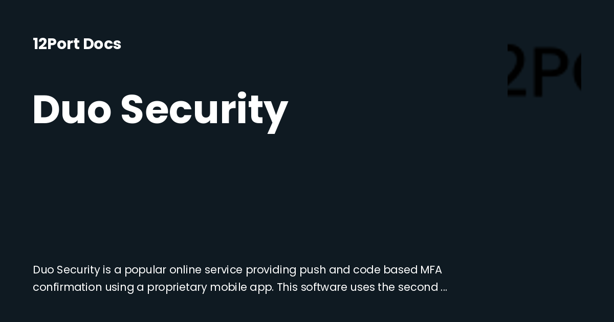 Duo Security | 12Port Docs